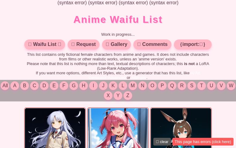 WAI list ― Perchance Generator