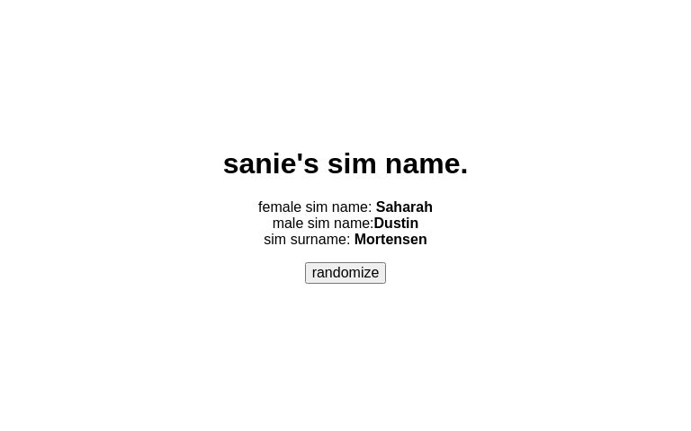 sanie's sim name. ― Perchance Generator