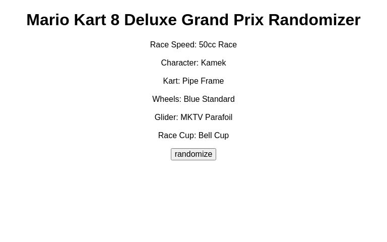Mario Kart 8 Deluxe Grand Prix Randomizer ― Perchance Generator