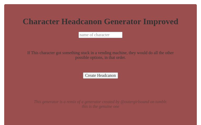 Character Headcanon Generator Improved