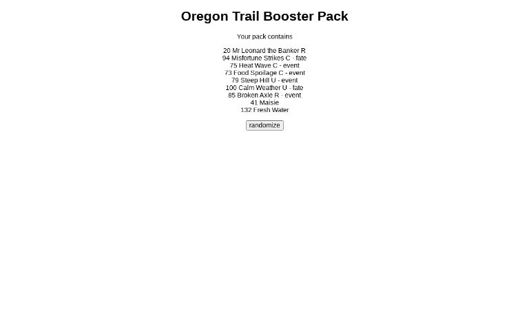 Oregon Trail Booster Pack ― Perchance Generator