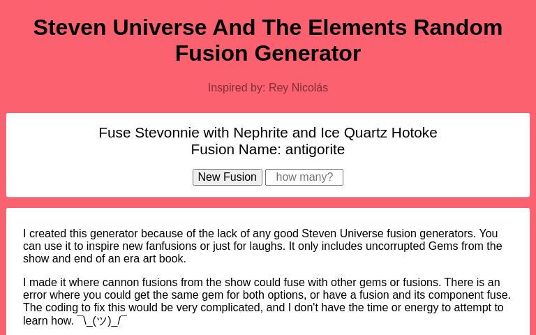 Steven Universe And The Elements Random Fusion Generator