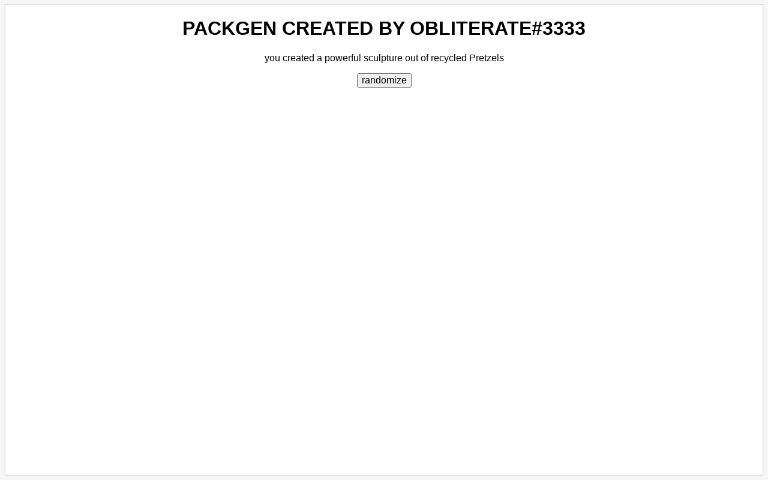 PACKGEN CREATED BY OBLITERATE#3333 ― Perchance Generator