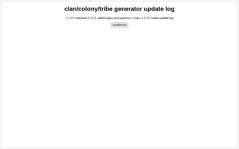 clan/colony/tribe generator update log