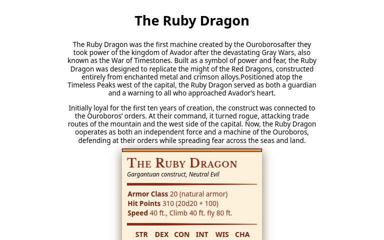 The Ruby Dragon ― Perchance Generator