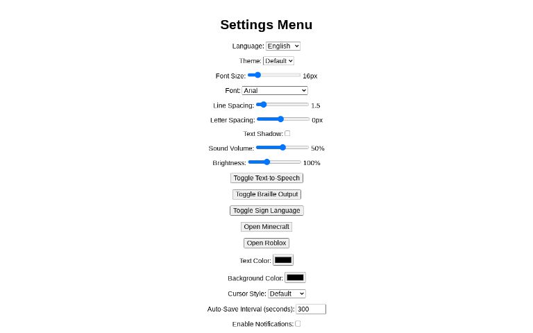 Settings Menu ― Perchance Generator