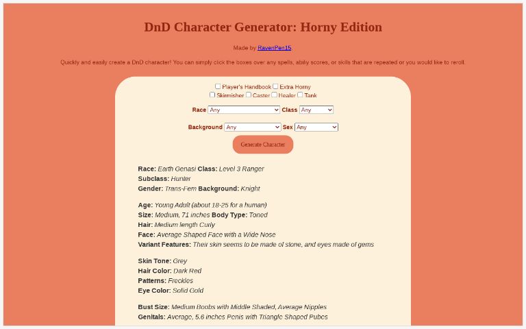 DnD Character Generator: Horny Edition
