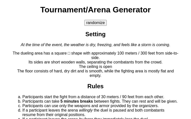 Tournament/Arena Generator