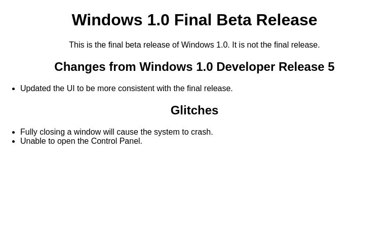 Windows 1.0 Final Beta Release ― Perchance Generator