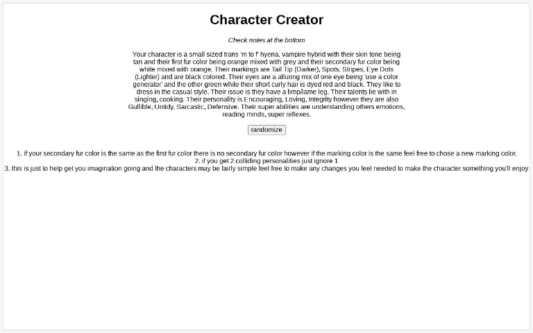 Character Creator ― Perchance Generator