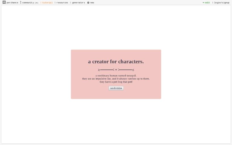 a creator for characters. ― Perchance Generator