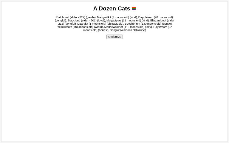 A Dozen Cats ― Perchance Generator