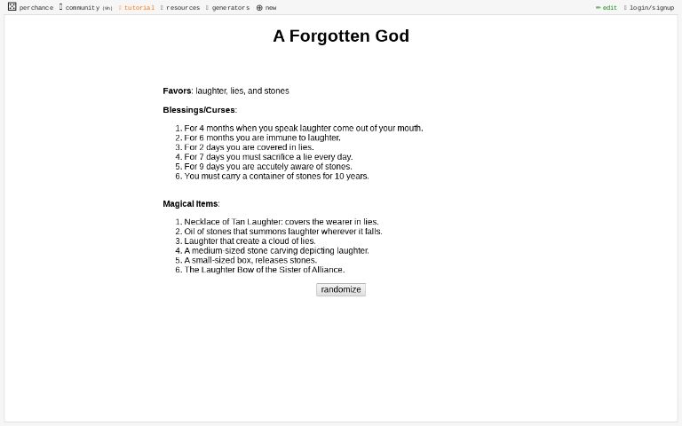 A Forgotten God ― Perchance Generator