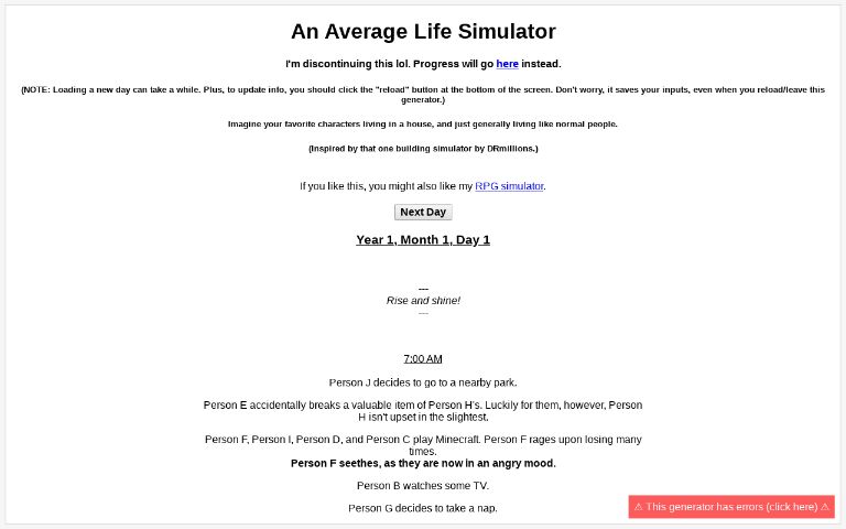 An Average Life Simulator ― Perchance Generator