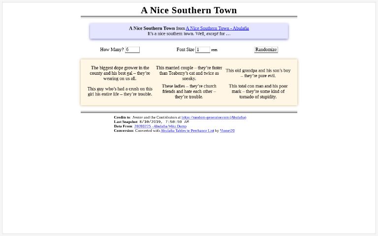 A Nice Southern Town ― Perchance Generator