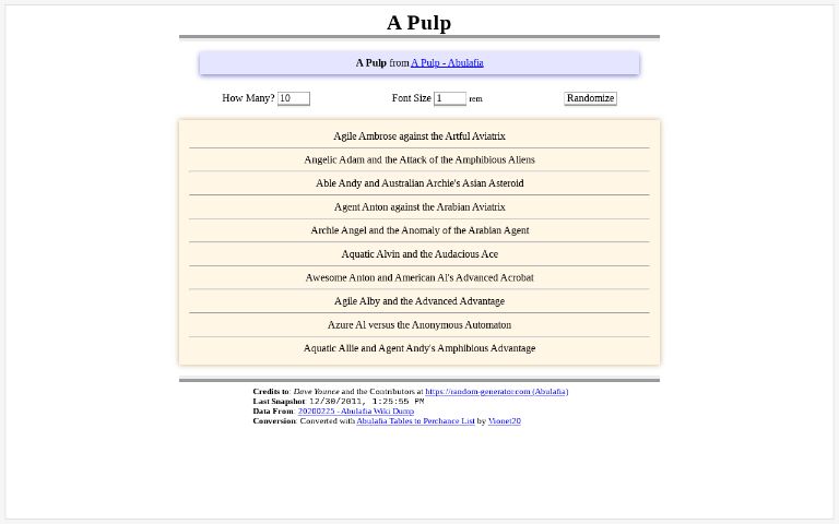 A Pulp ― Perchance Generator