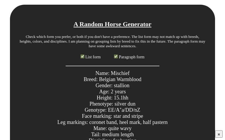 A Random Horse ― Perchance Generator