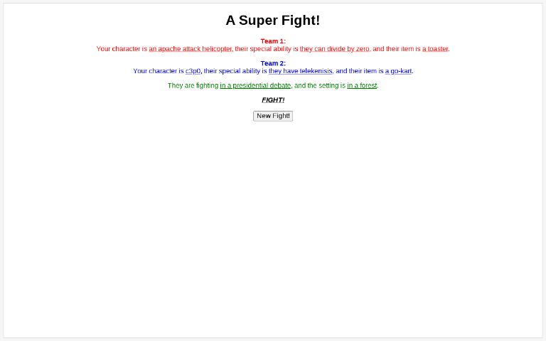 A Super Fight! ― Perchance Generator