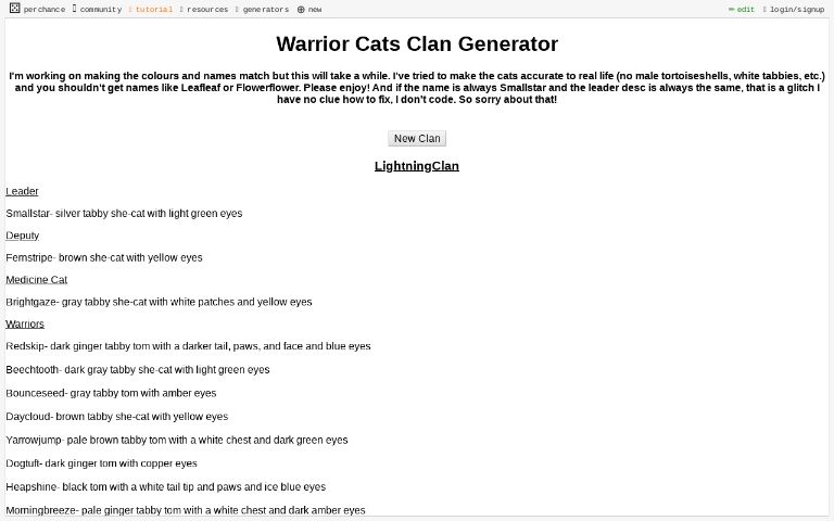 Warrior Cats Clan Generator