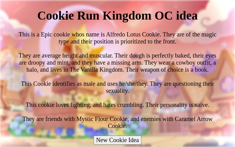 Cookie Run Kingdom OC idea ― Perchance Generator