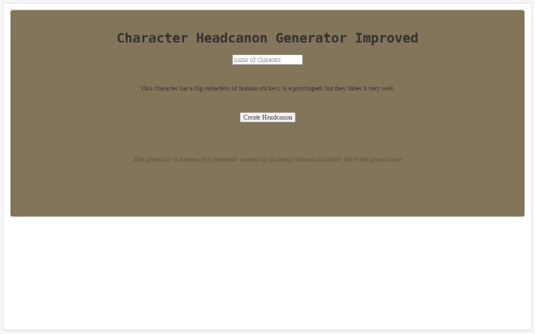Character Headcanon Generator Improved