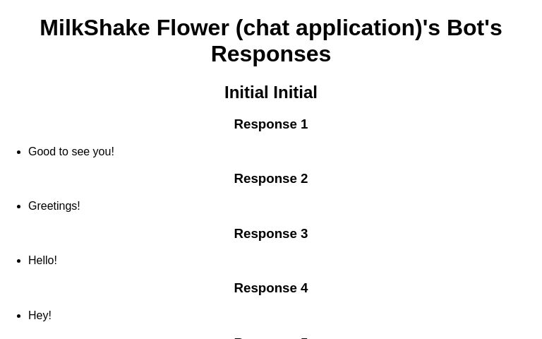 MilkShake Flower (chat application)'s Bot's Responses