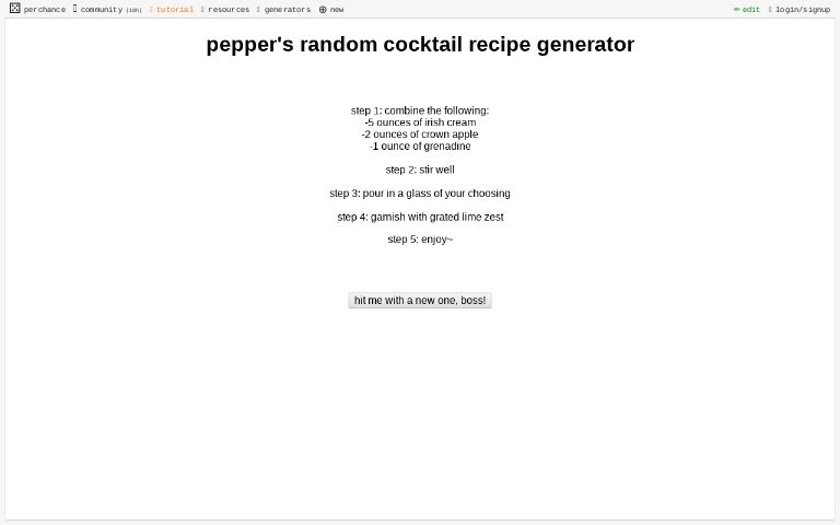 pepper's random cocktail recipe generator