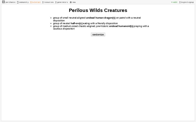 Perilous Wilds Creatures ― Perchance Generator