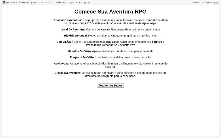 Comece Sua Aventura RPG ― Perchance Generator
