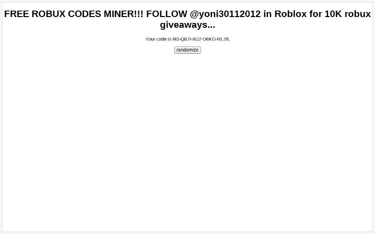 FREE ROBUX CODES MINER!!! FOLLOW @yoni30112012 in Roblox for 10K robux ...