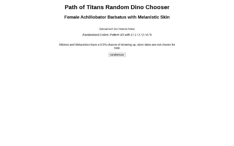 Path of Titans Random Dino Chooser ― Perchance Generator