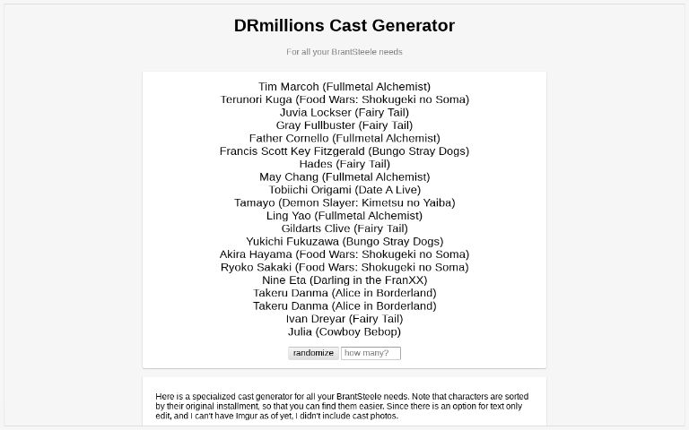 DRmillions Cast Generator