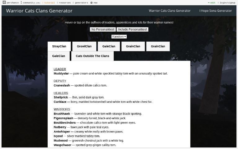 Warrior Cats Clans Generator 2