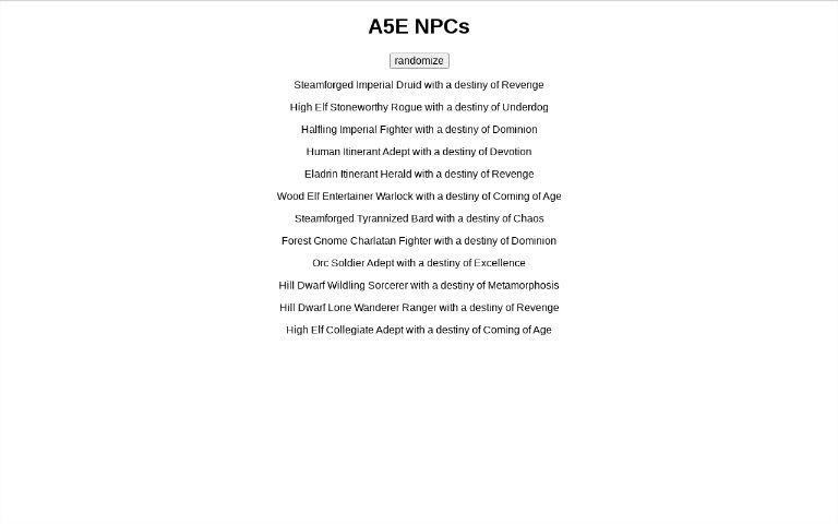 A5E NPCs ― Perchance Generator