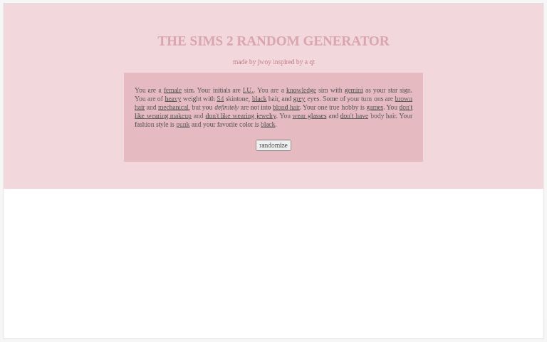 The Sims 2 Random Generator
