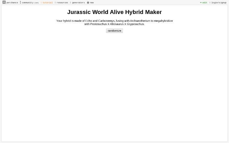 Jurassic World Alive Hybrid Maker ― Perchance Generator