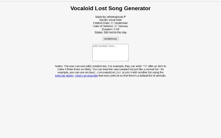Vocaloid Lost Song Generator