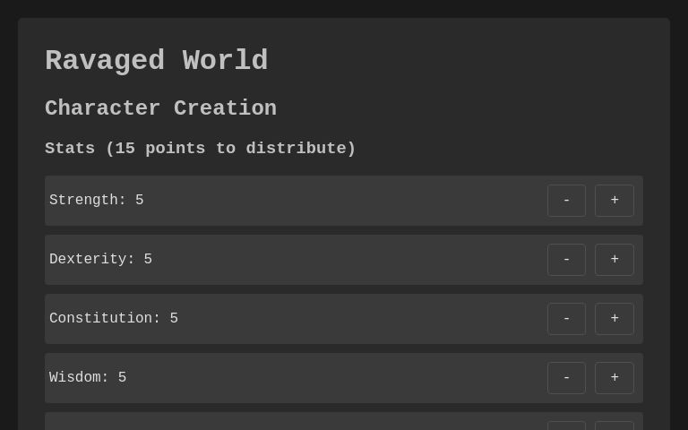 Ravaged World ― Perchance Generator