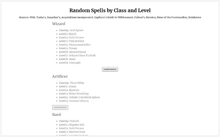 Random Spells by Class and Level ― Perchance Generator