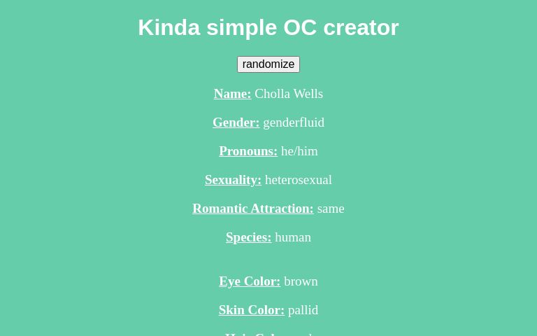 Kinda simple OC creator ― Perchance Generator