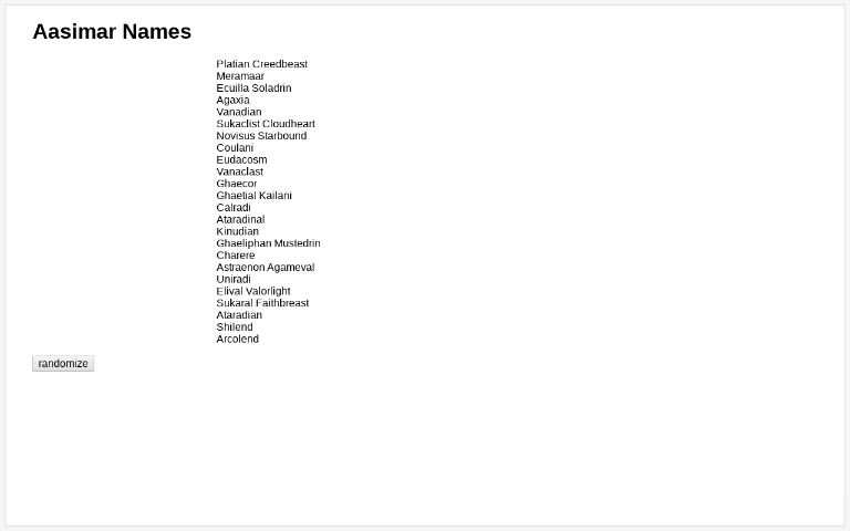 Aasimar Names ― Perchance Generator