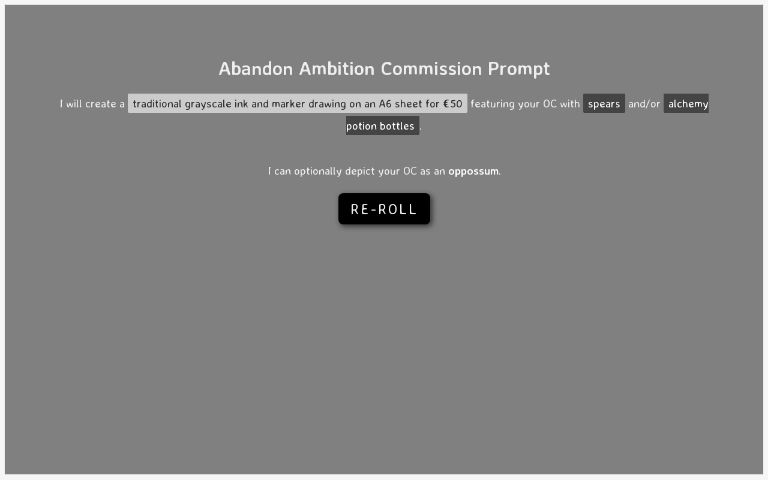 Abandon Ambition Commission Prompt ― Perchance Generator