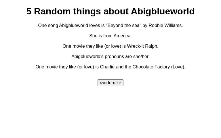 5 Random things about Abigblueworld ― Perchance Generator