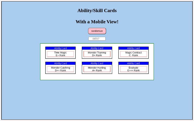 Ability/Skill Cards With a Mobile View! ― Perchance Generator