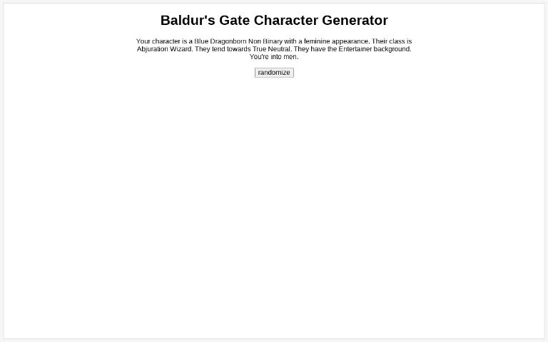 Baldur's Gate Character Generator