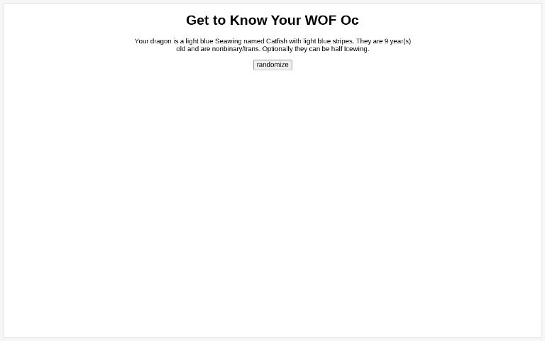 Get to Know Your WOF Oc ― Perchance Generator