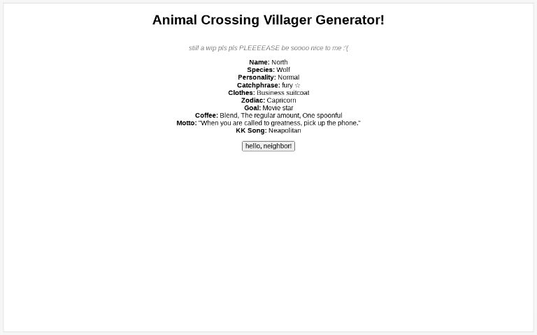 Animal Crossing Villager Generator!