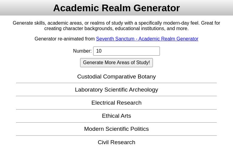 Academic Realm Generator - Re-animated from Seventh Sanctum