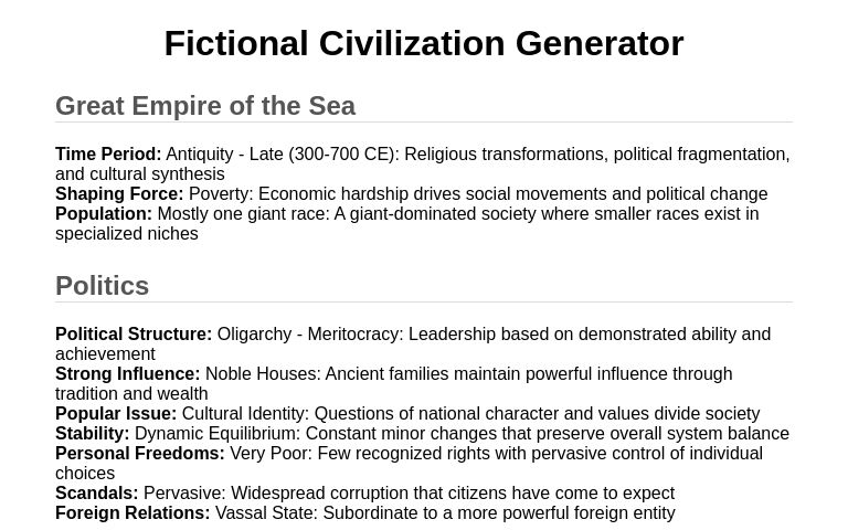 Fictional Civilization Generator