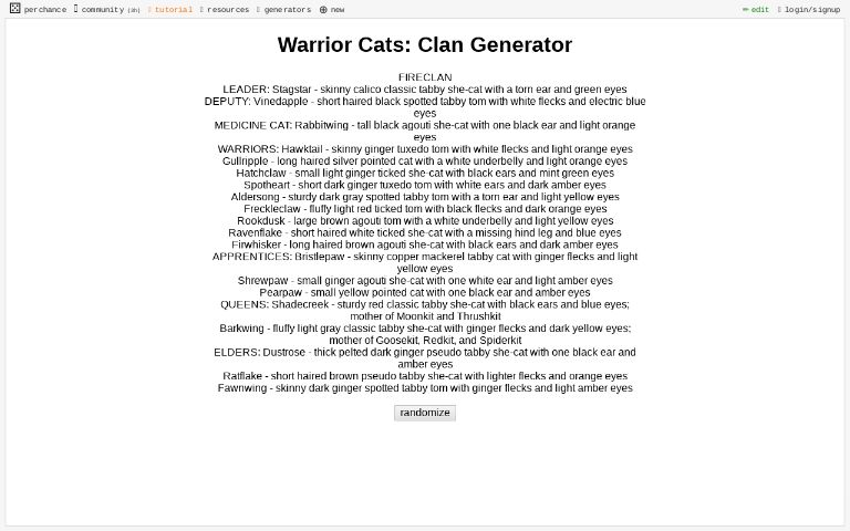 Warrior Cats: Clan Generator